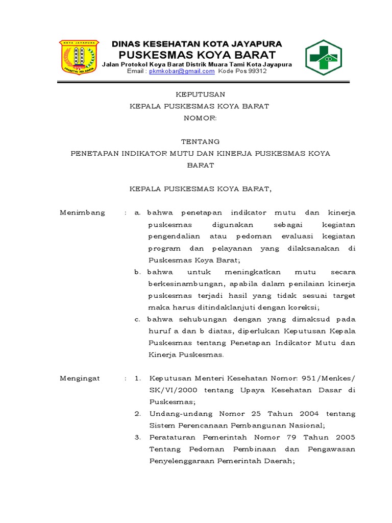 SK Indikator Kinerja, Mutu, Ppi, KP Puskesmas Koya Barat | PDF