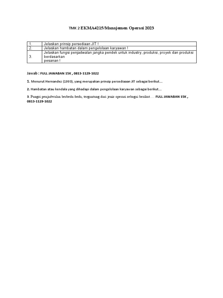 TMK 2 EKMA4215 Manajemen Operasi 2023 | PDF