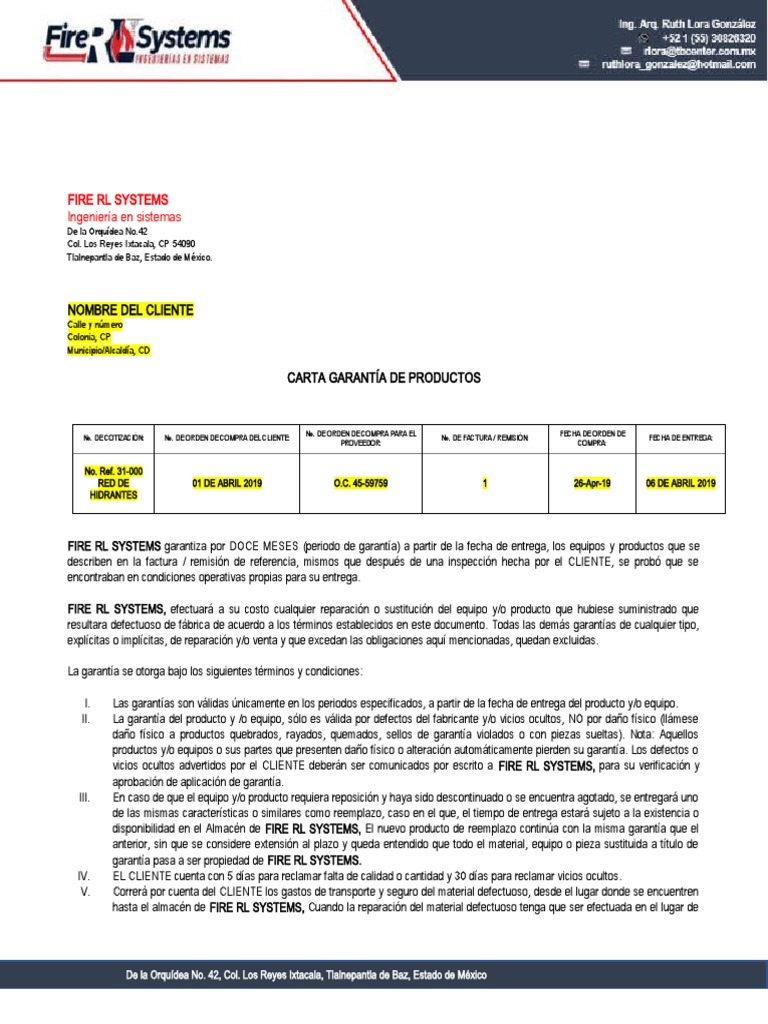 Carta Garantía de Productos_.docx | PDF