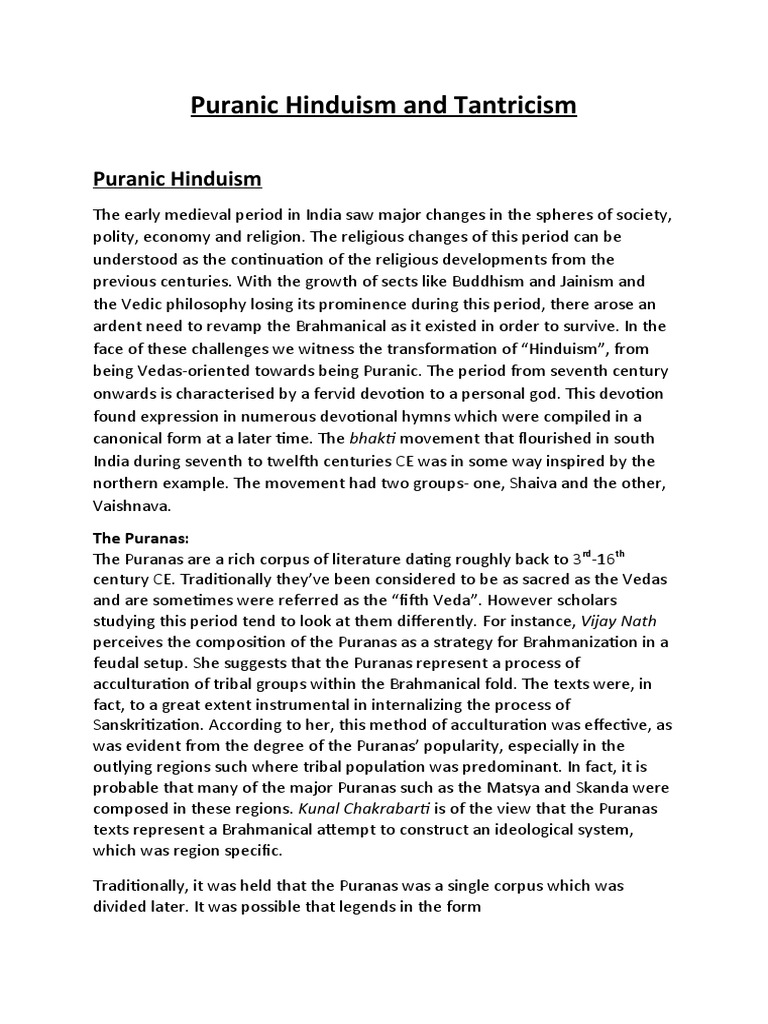 Puranic Hinduism and Tantricism | PDF