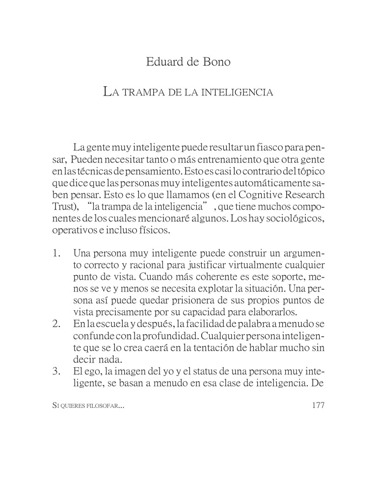 La Trampa de La Inteligencia, Eduard de Bono | PDF | Pensamiento | Inteligencia