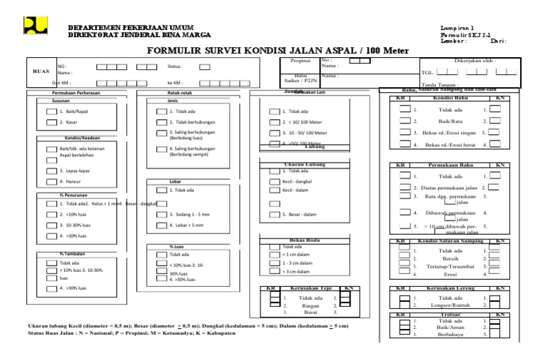 Formuli Survey Kondisi Jalan (Word) | PDF