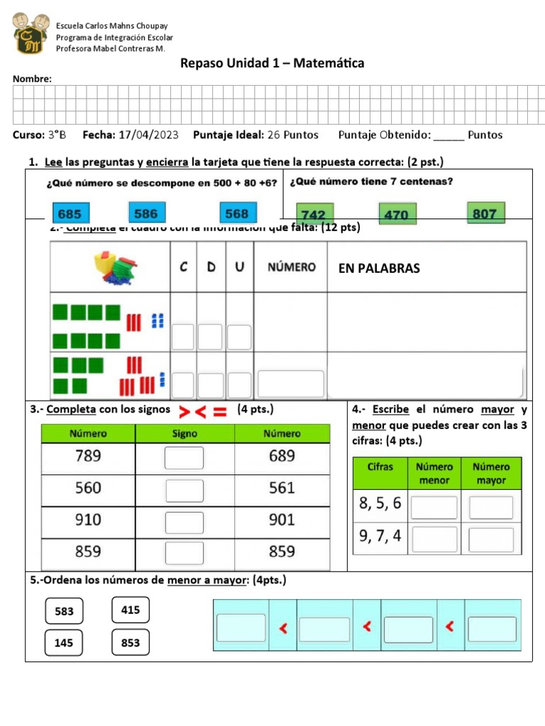 Repaso Unidad 1 Numeros | PDF