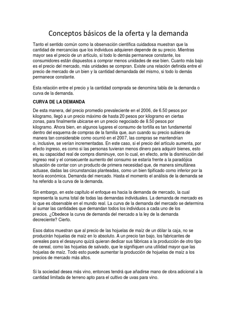 Conceptos Básicos de La Oferta y La Demanda Resumen | PDF | Oferta y ... Conceptos Básicos de La Oferta y La Demanda Resumen | PDF | Oferta y ...