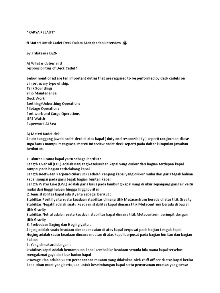 BAHAN INTERVIEW KADET DEK | PDF