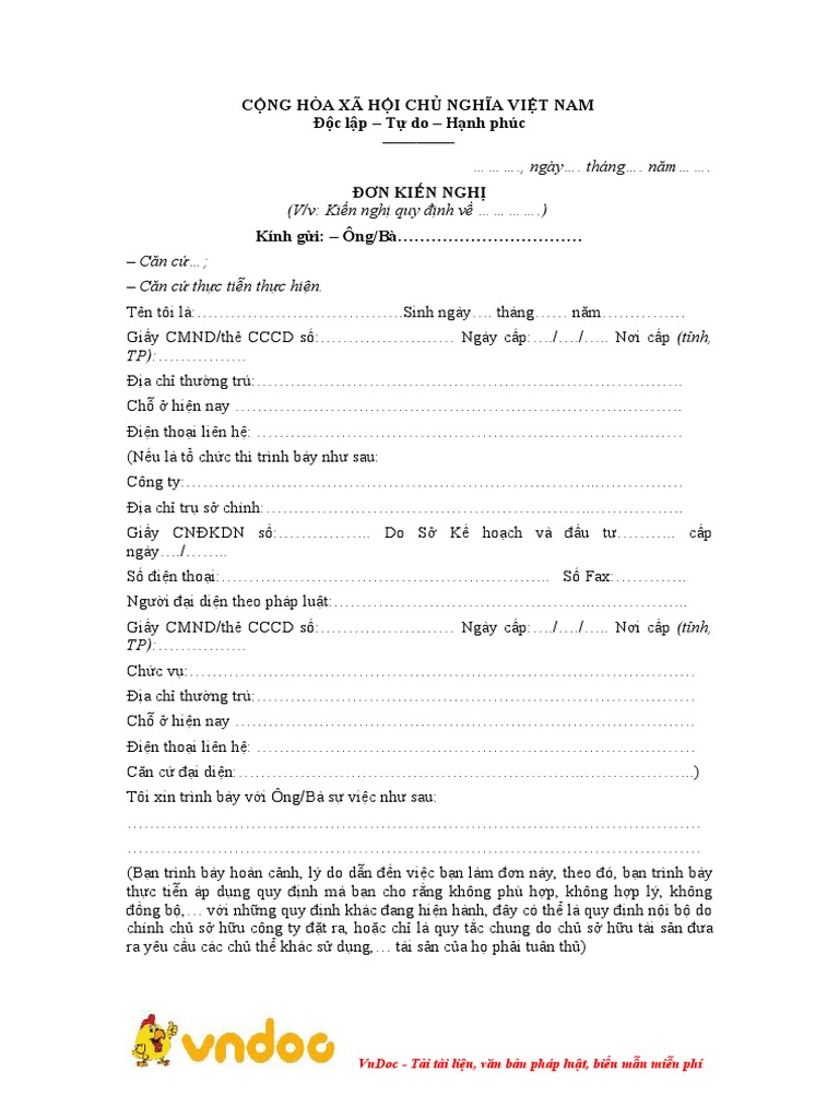 Mau Don Kien Nghi Ca Nhan PDF | PDF