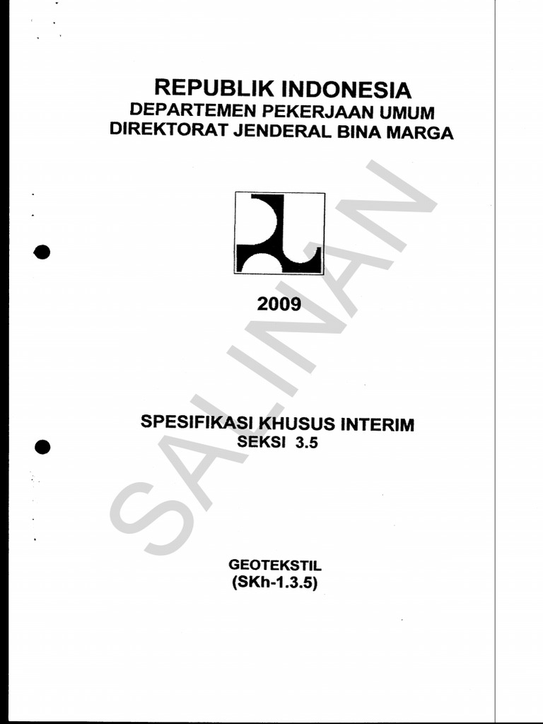 2009 - Skh-1.3.5 Spesifikasi Khusus Interim Geotextile | PDF