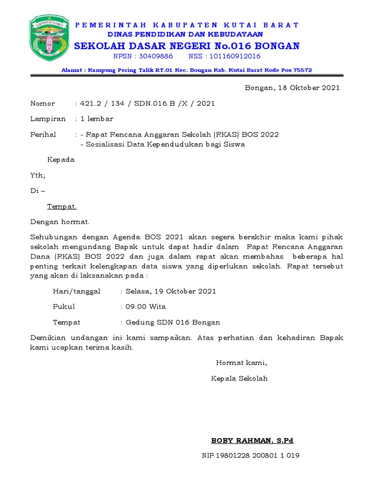 Undangan RKS Dana BOS 2022 | PDF
