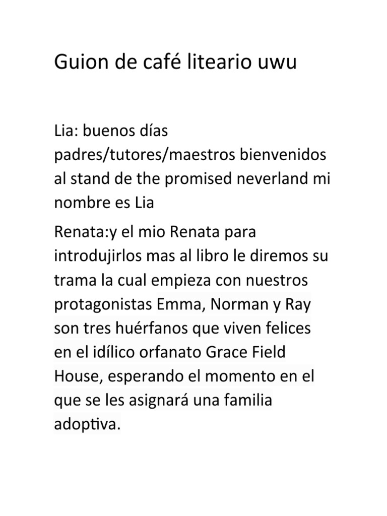 Guion de Cafe Liteario Uwu | PDF