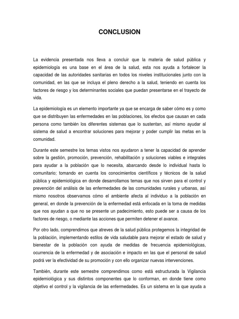 CONCLUCION | PDF | Salud pública | Epidemiología