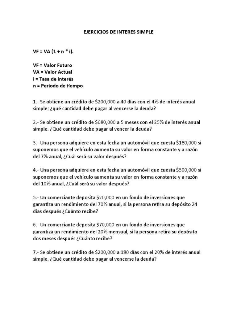 Ejercicios de Interes Simple | PDF | Finanzas personales | Sector privado