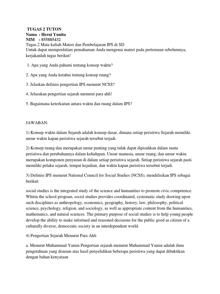 Tugas 2 Tuton Ips Di SD PDF | PDF | Ilmu Sosial | Filsafat