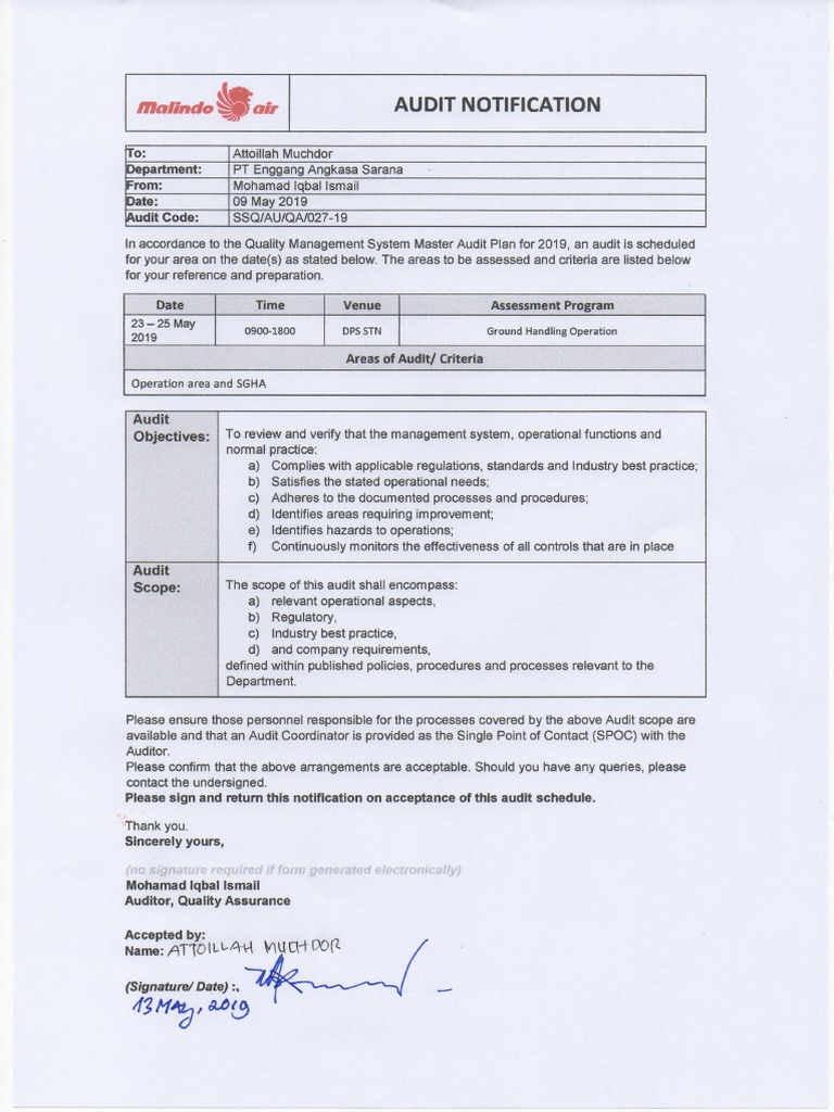AUDIT NOTIFICATION FORM - Accepted | PDF