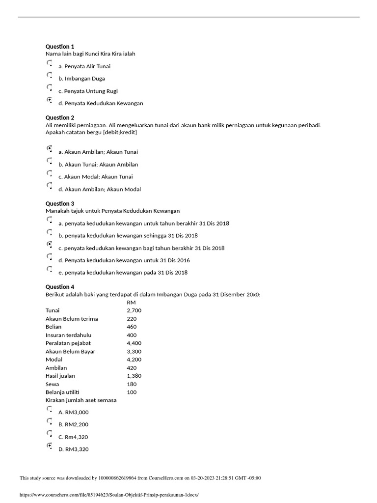 Soalan Objektif Prinsip Perakaunan 1 | PDF