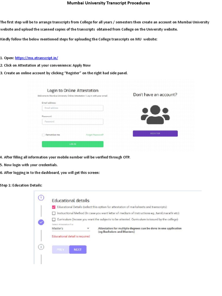 Mumbai University Transcript Process Guide | PDF