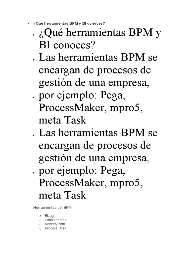 Qué Herramientas BPM y BI Conoces | PDF