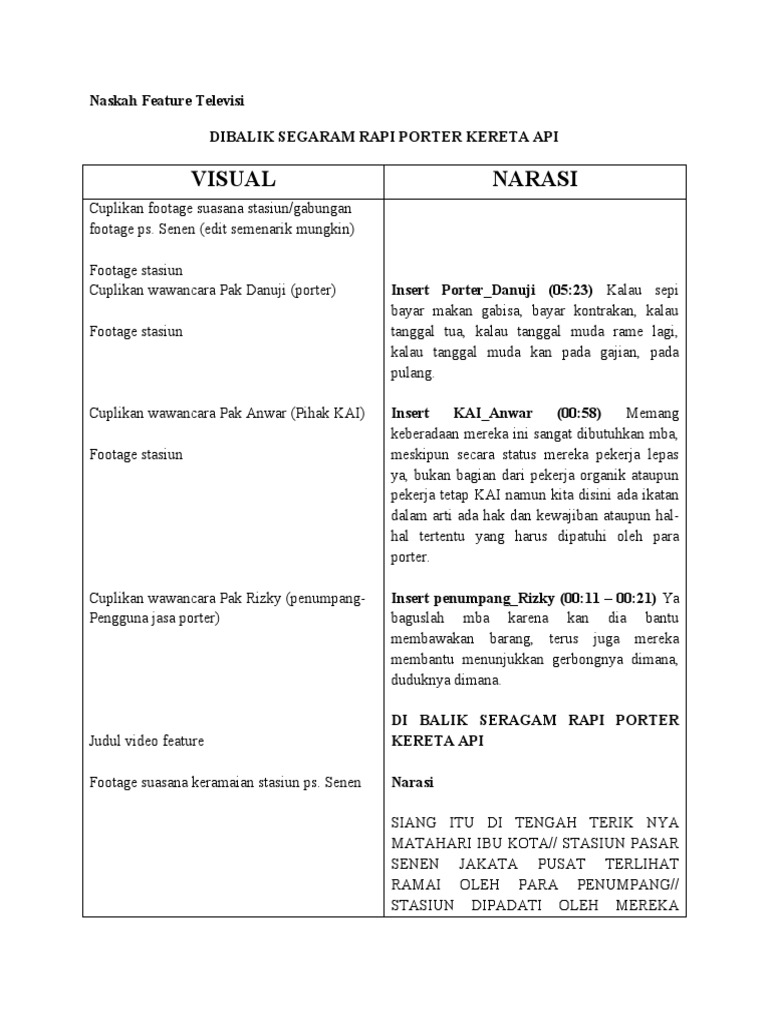 Naskah Feature Porter Ps Senen | PDF