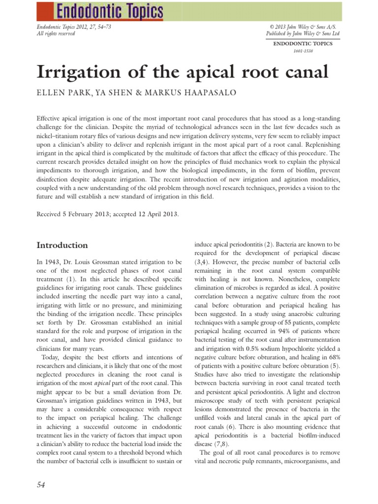 12.1. Irrigation of The Apical Root Canal. (Park & Cols.) | PDF ...
