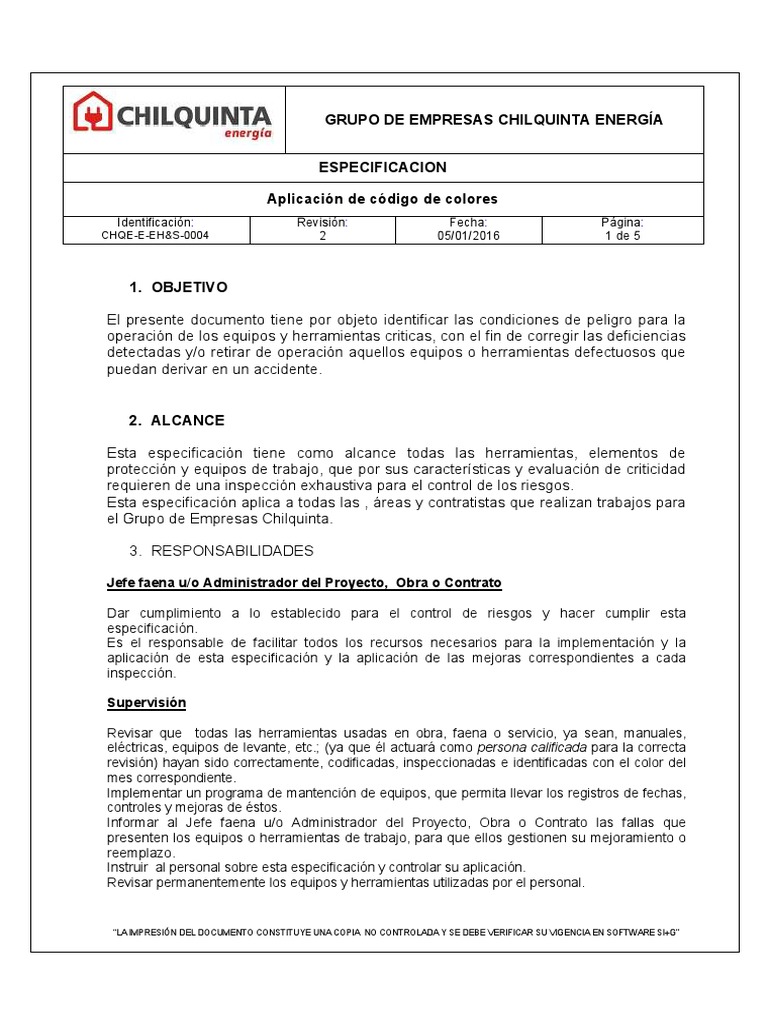 CHQE-E-EH&S-0004 Aplicación Código de Colores PDF | PDF