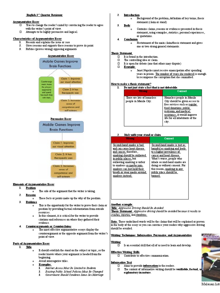 English 3rd Quarter Reviewer | PDF | Essays | Evaluation