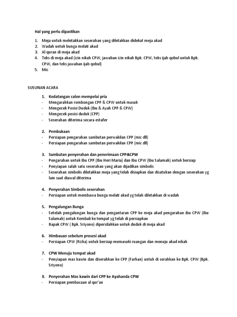 Susunan Acara Persiapan Kegiatan | PDF