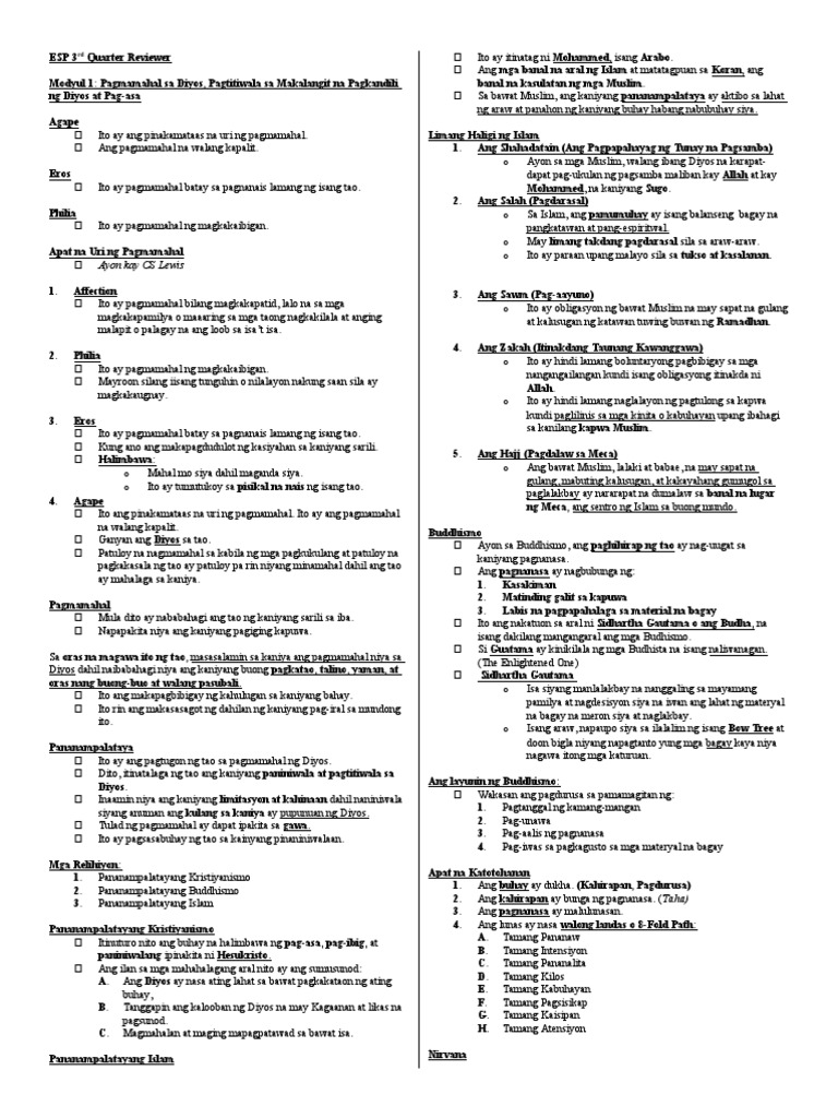 ESP 3rd Quarter Reviewer | PDF