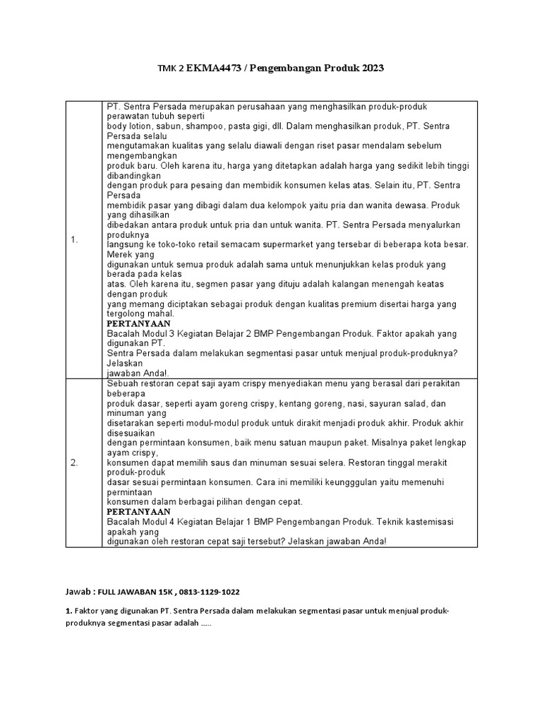 TMK 2 EKMA4473 Pengembangan Produk 2023 | PDF