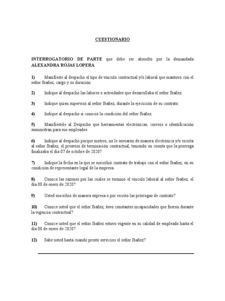 INTERROGATORIO DE PARTE Y CONTRA INTERROGATORIO Despido Injustificado ...