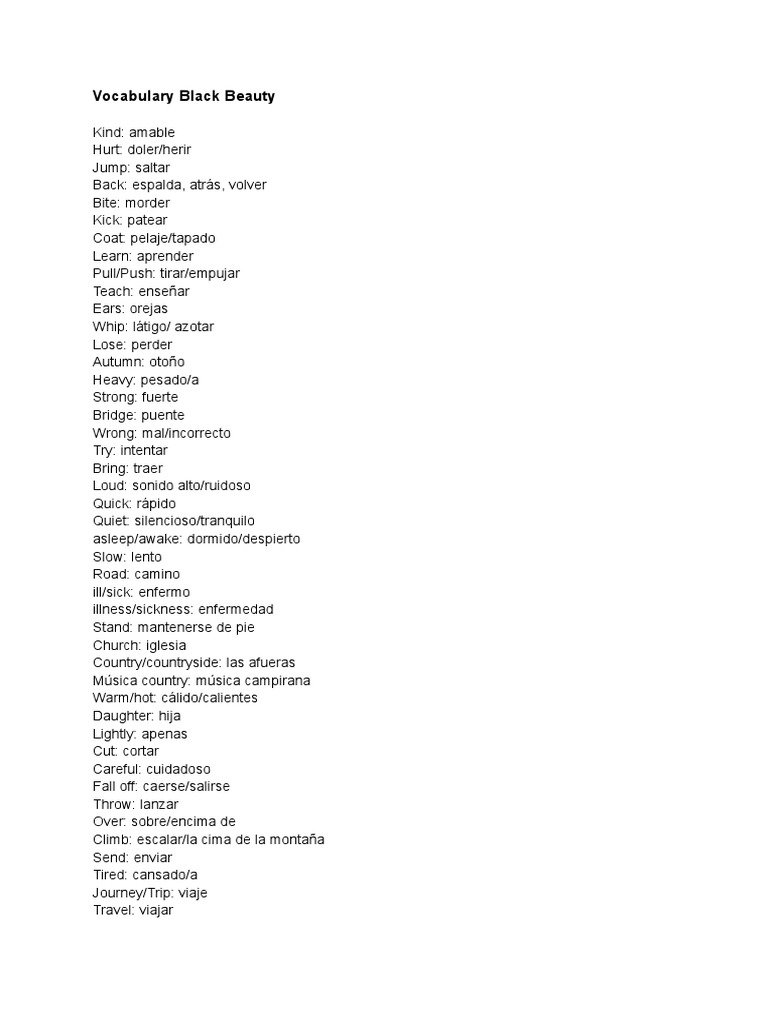 Vocabulary - Black Beauty PDF | PDF