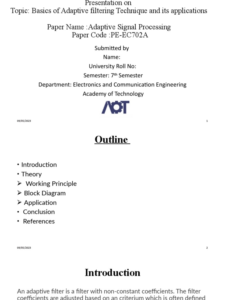 Adaptive Filtering Basics & Applications | PDF | Electrical Engineering ...