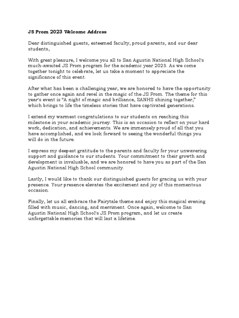 A Night of Magic and Brilliance: The Principal's Welcome Address at the ...