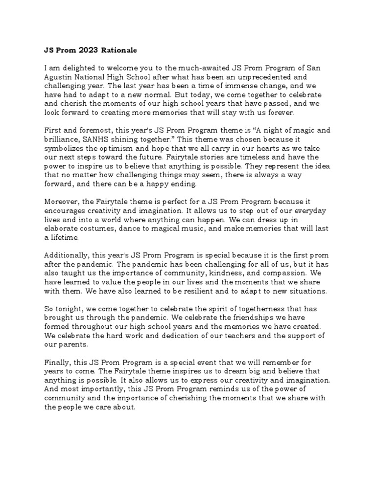 JS Prom 2023 Rationale | PDF | Prom