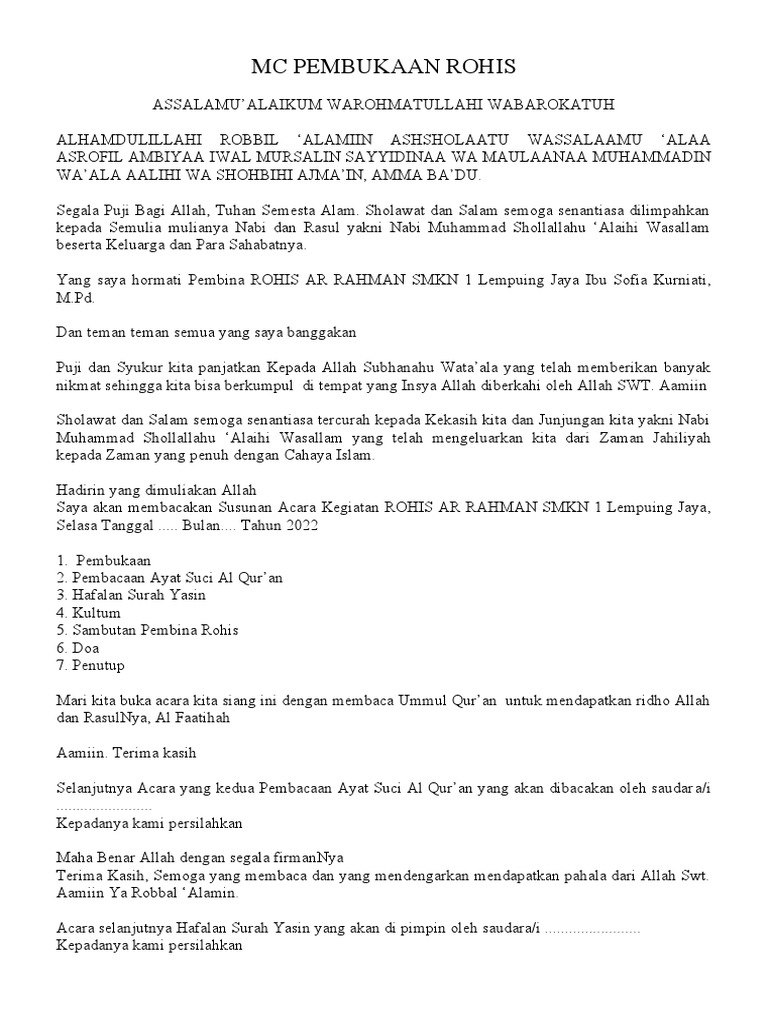 MC Dan Doa Rohis | PDF | Agama & Spiritualitas