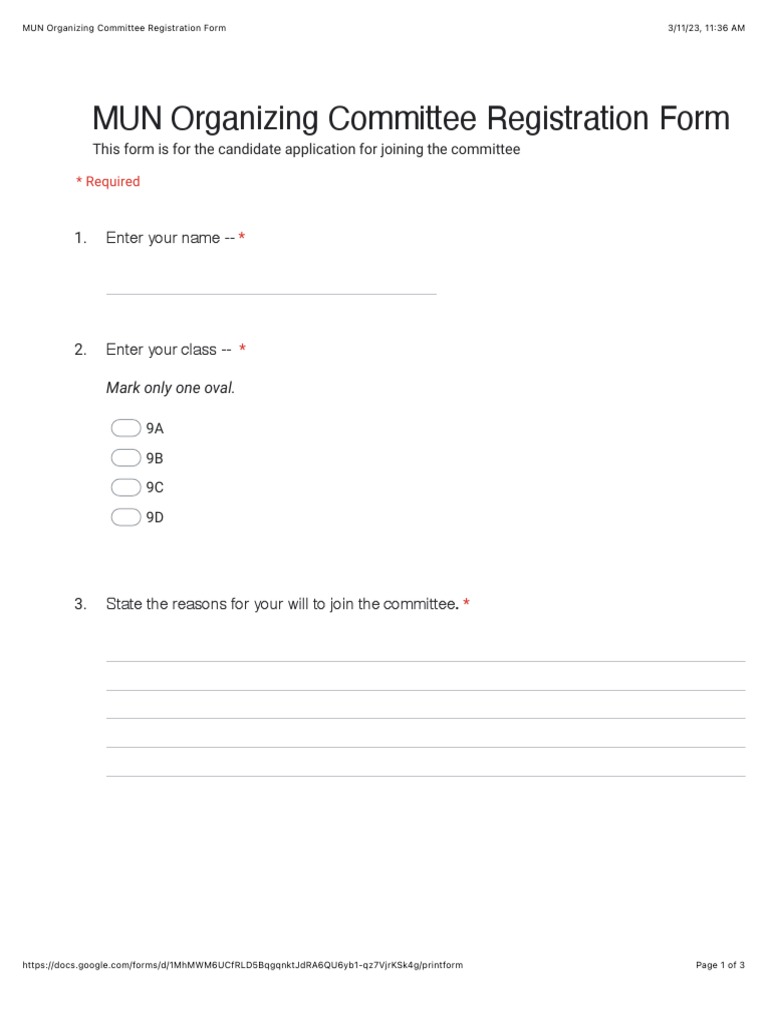 MUN Committee Registration Form | PDF