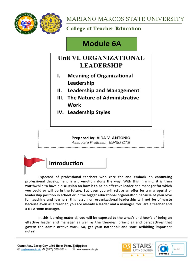 EDUC 147 Module 6A - Organizational Leadership Management, Leadership Theories Styles | PDF ...
