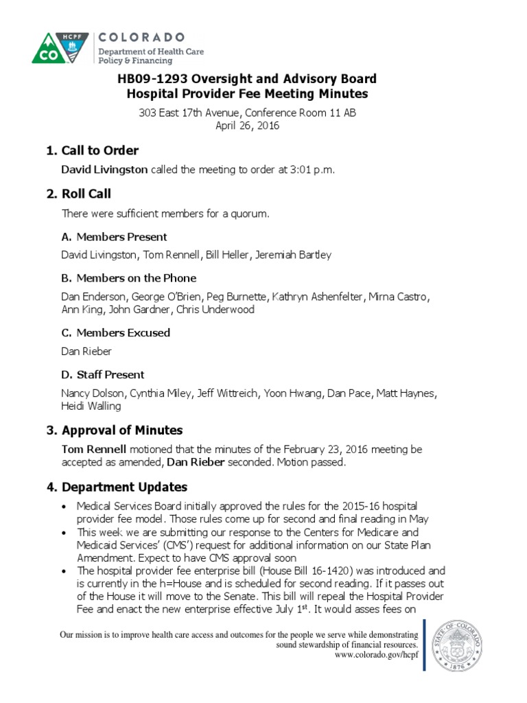 Advisory Board Meeting Minutes Example PDF | PDF