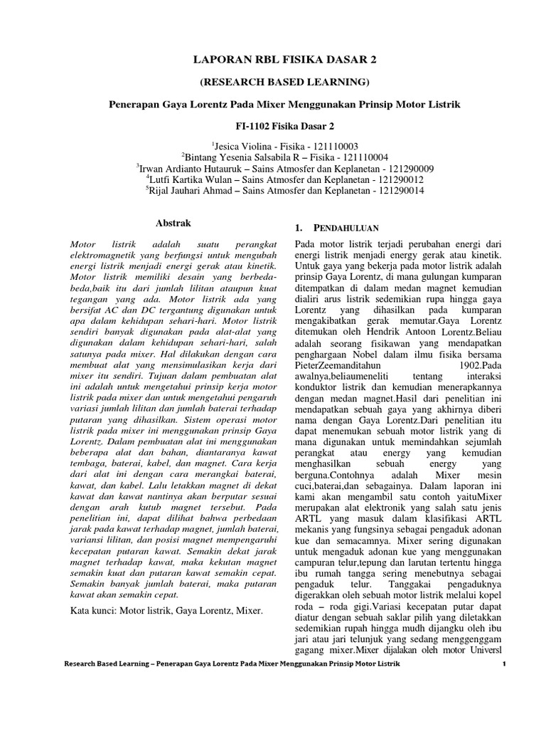 Laporan RBL Fisika Dasar II Genap 2021-2022 - KELOMPOK 6 - TPB 1A | PDF