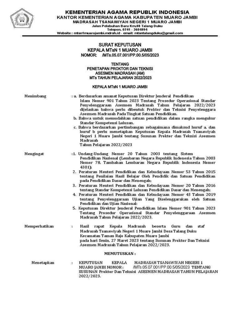 Proktor & Teknisi AM MTsN 1 Muaro Jambi | PDF