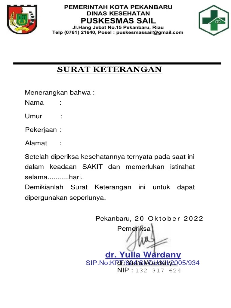 Surat Keterangan Sakit dr Yulia Wardany | PDF