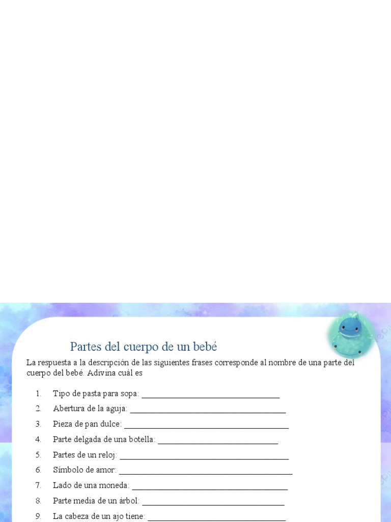 Juego Partes Del Cuerpo De Un Bebé Pdf