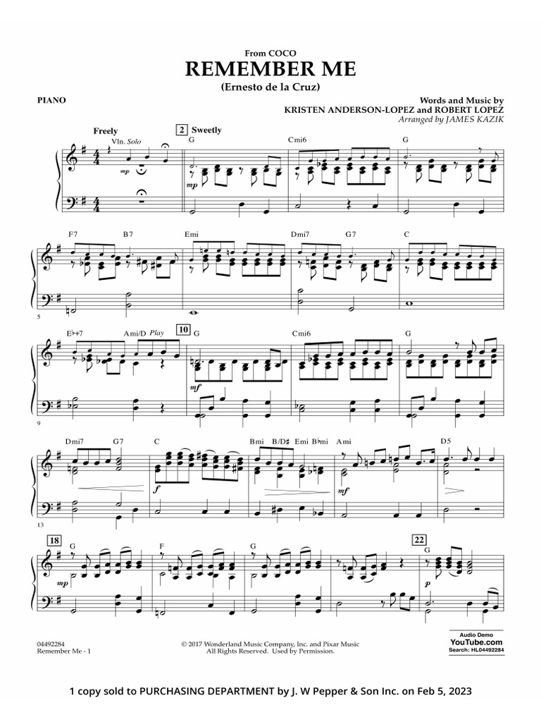 Remember Me From Coco-Piano PDF | PDF