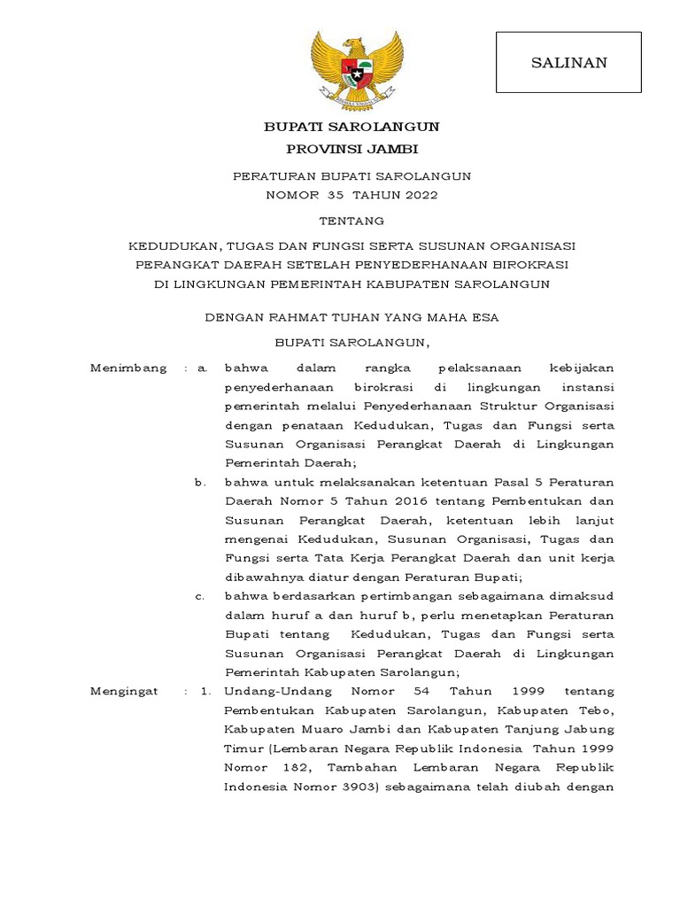 Perbup Nomor 35 Tahun 2022 Baru | PDF