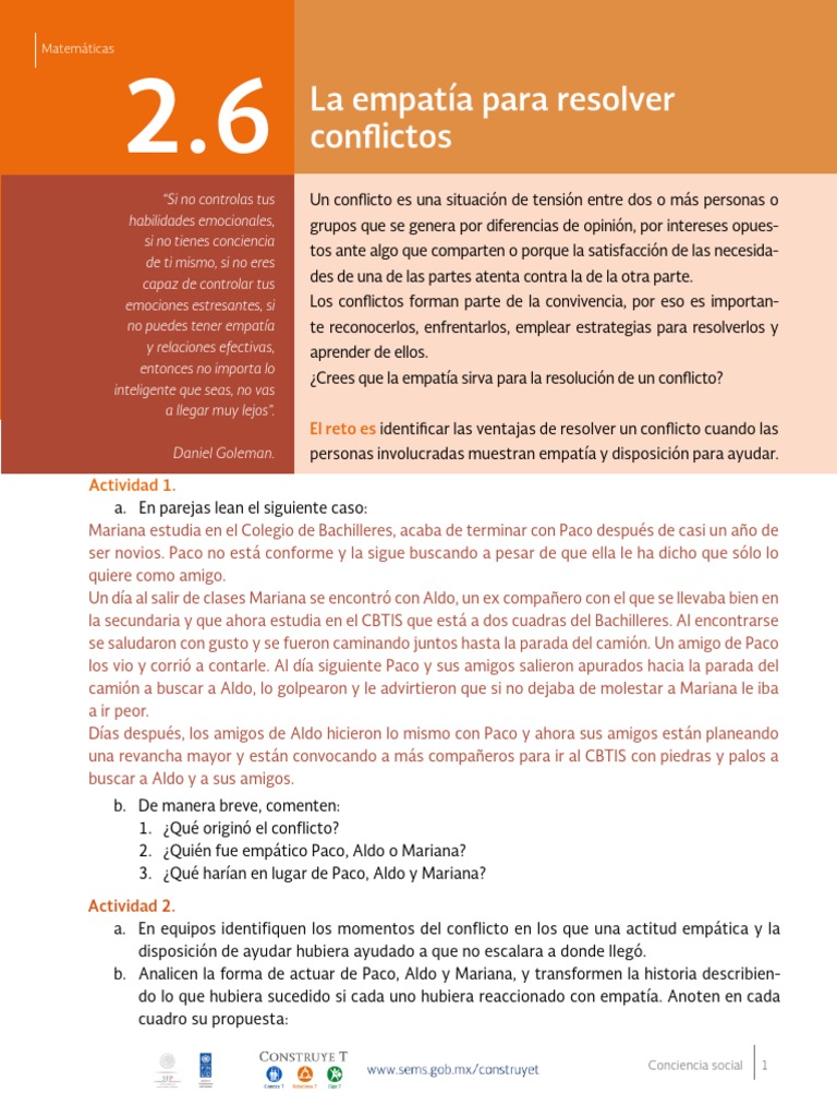 Empatía en la Resolución de Conflictos | PDF | Empatía | Sicología