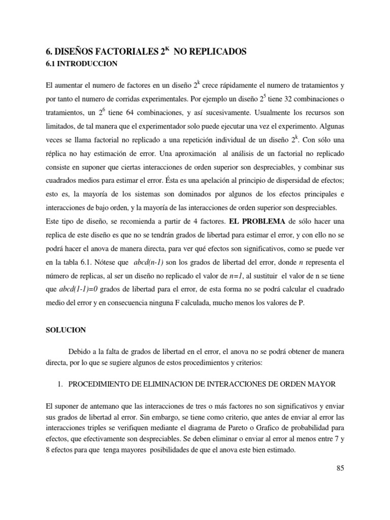 Diseno Factorial 2 A La K No Replicado PDF | PDF | Análisis de ...