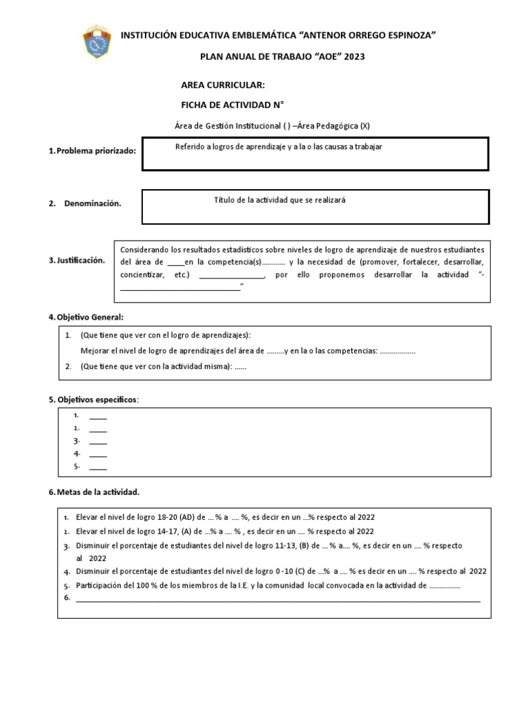 Formato Ficha Pat 2023 | PDF