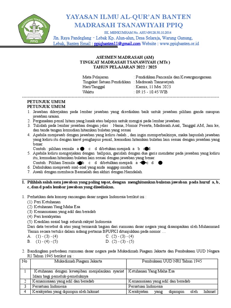 SOAL AM PPKN - TP. 2022-2023 | PDF