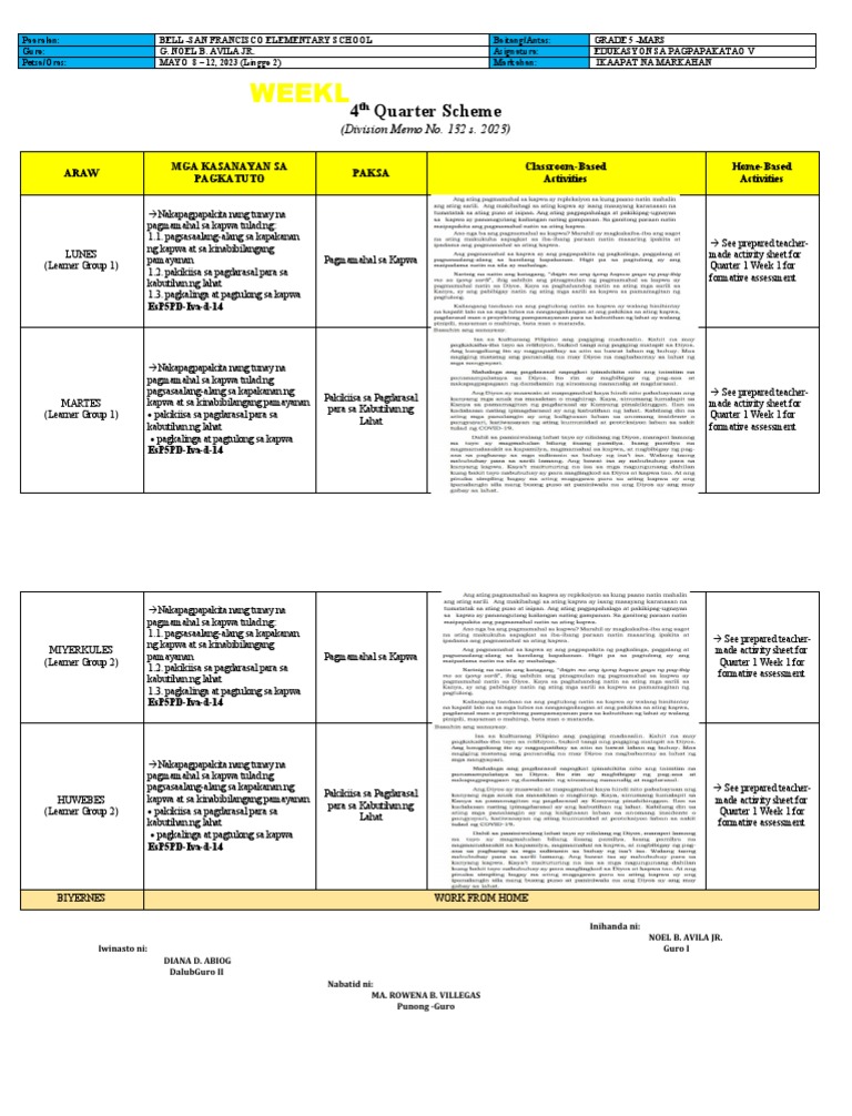 Weekl Y: 4 Quarter Scheme | PDF