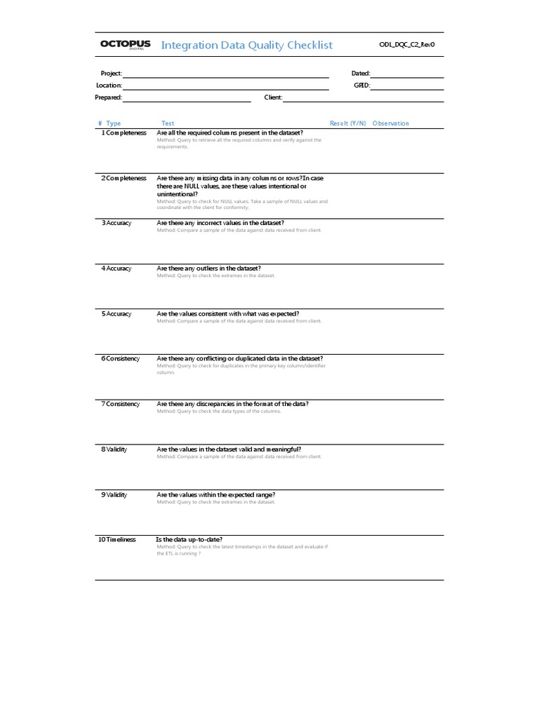 Data Quality Checklist - V3 | PDF | Data Quality | Accuracy And Precision Data Quality Checklist - V3 | PDF | Data Quality | Accuracy And Precision