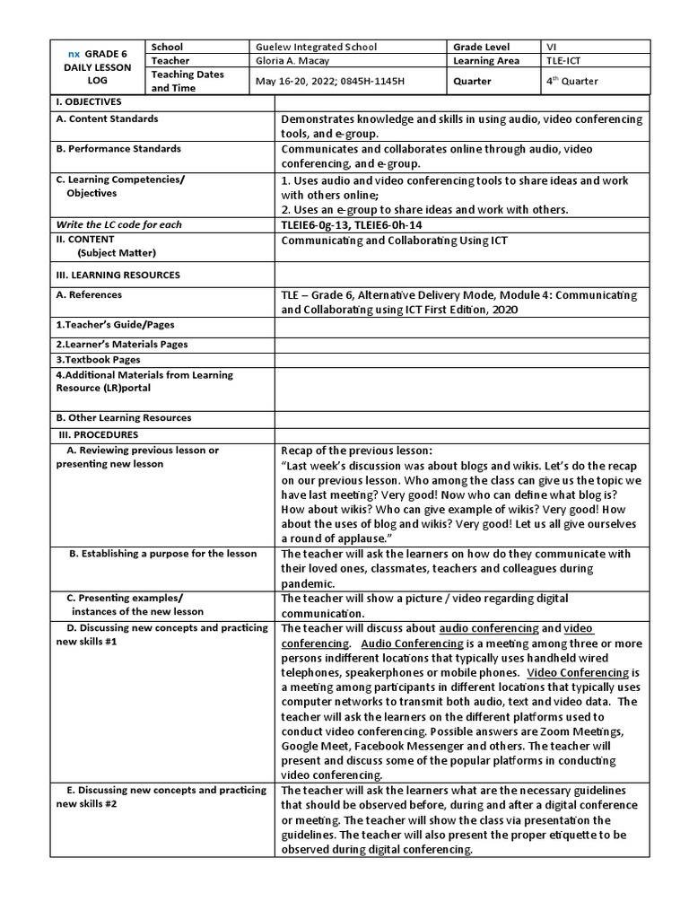 DLL ICT 6 Module 4 05052022 | PDF | Educational Technology | Learning