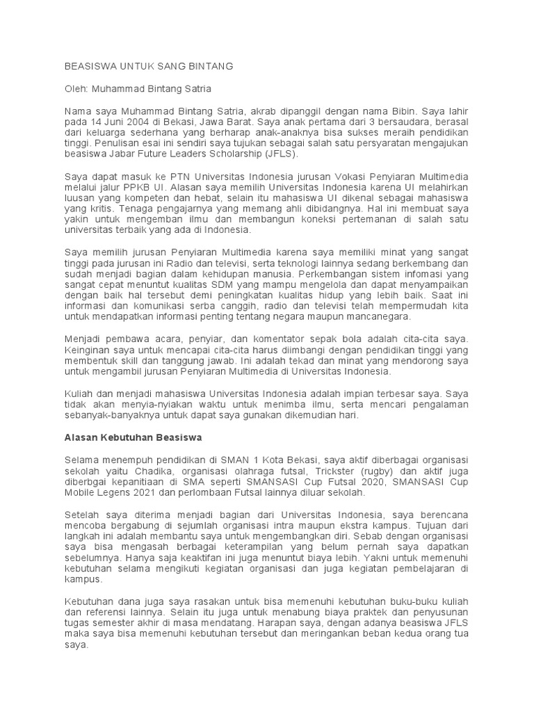 Esai Beasiswa Jabar Future Leaders | PDF
